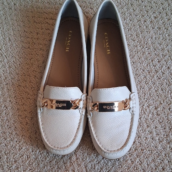 Coach | Shoes | Coach Cream Flats With Gold Detailing | Poshmark